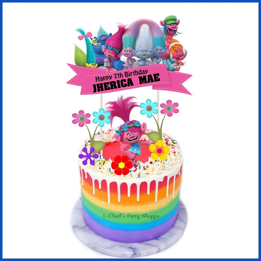 TROLLS Cake Topper Set (FREE Customize Name) | Shopee Philippines