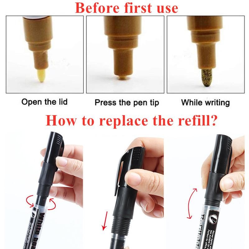 Refillable Whiteboard Markers Set - 2 Pens + 10 Ink Refills, 2mm Tip ...
