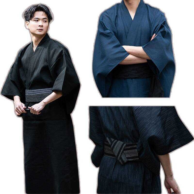 Japanese Traditional Samurai Kimono For Men Yukata Bathing Robe Hobi Loose Style Sauna Wear ...