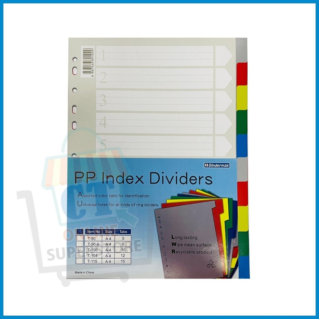 Bindermax PP Index Divider A4 (for all your Ring Binder and Arch File ...