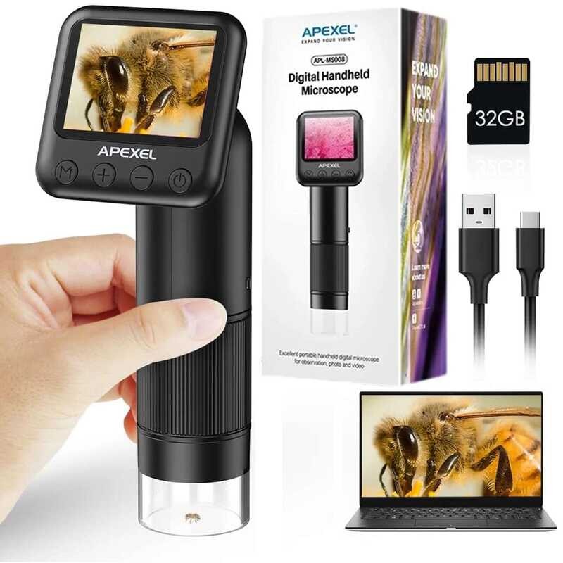 Handheld 800X HD Digital Microscope For Adults,2" LCD Screen Pocket ...