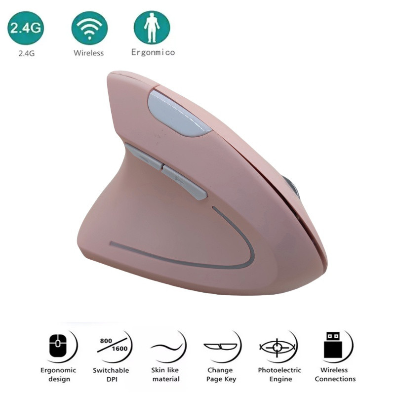 Pink Left-hand Vertical Wireless Mouse 5th Generation 2.4GHz Wireless ...