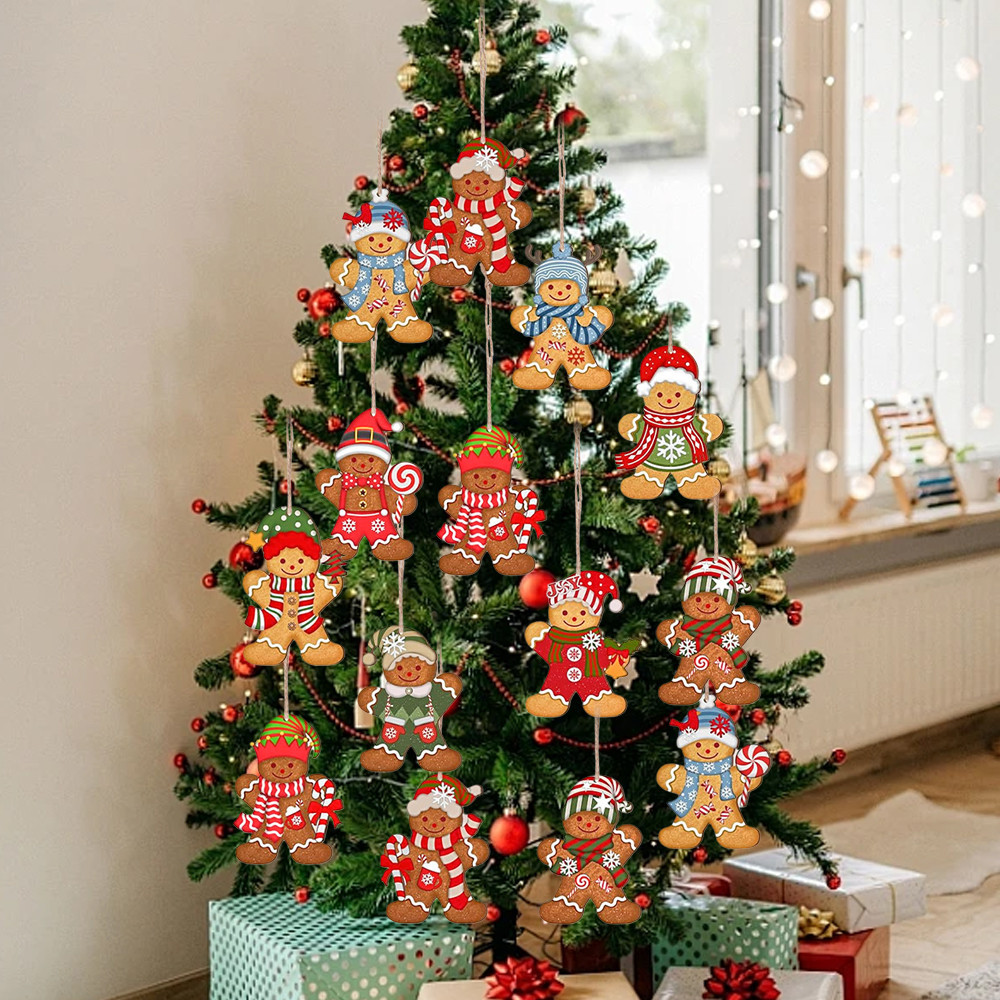 Christmas Gingerbread Man Wooden Pendant with Rope - Xmas Tree Hanging ...