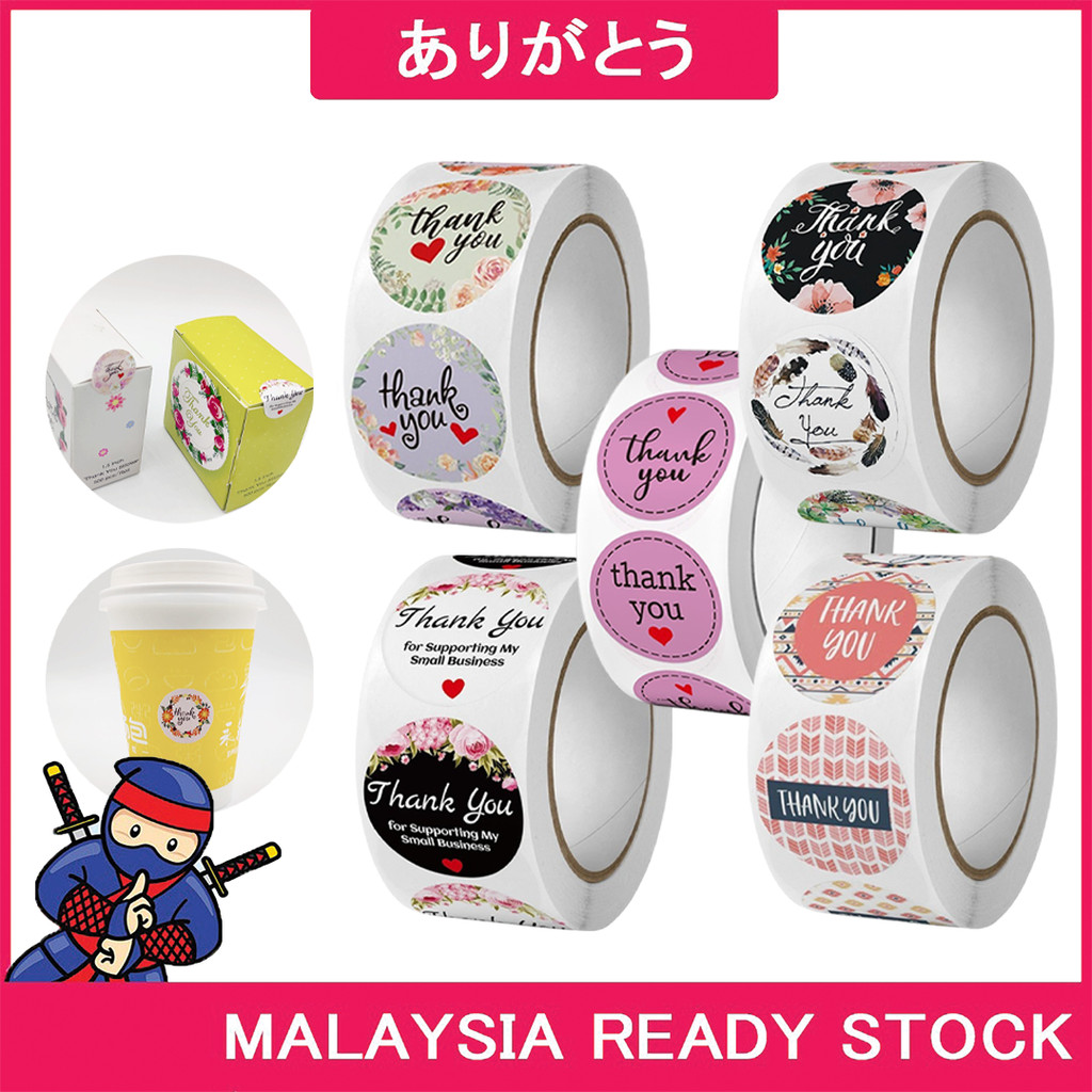 Arigatou Stickers Roll Floral Thank You Sealing Sticker Diy Envelope ...