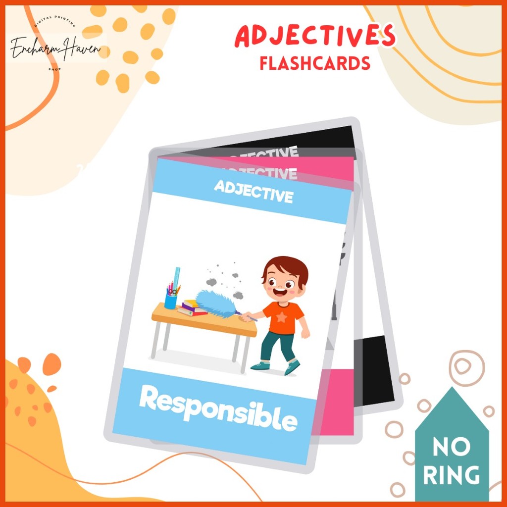 ⊕ ♂ ☜ 'ADJECTIVES' Fully Laminated Educational Flashcards [12 pcs ...
