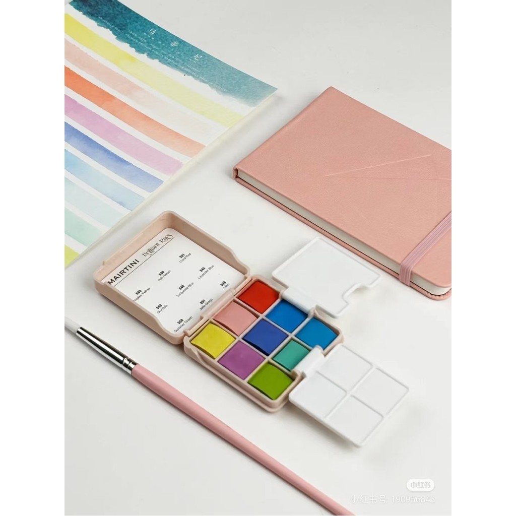 MAIRTINI Brilliant Rays Solid Watercolor Paint 9-Color k Box Acuarela ...