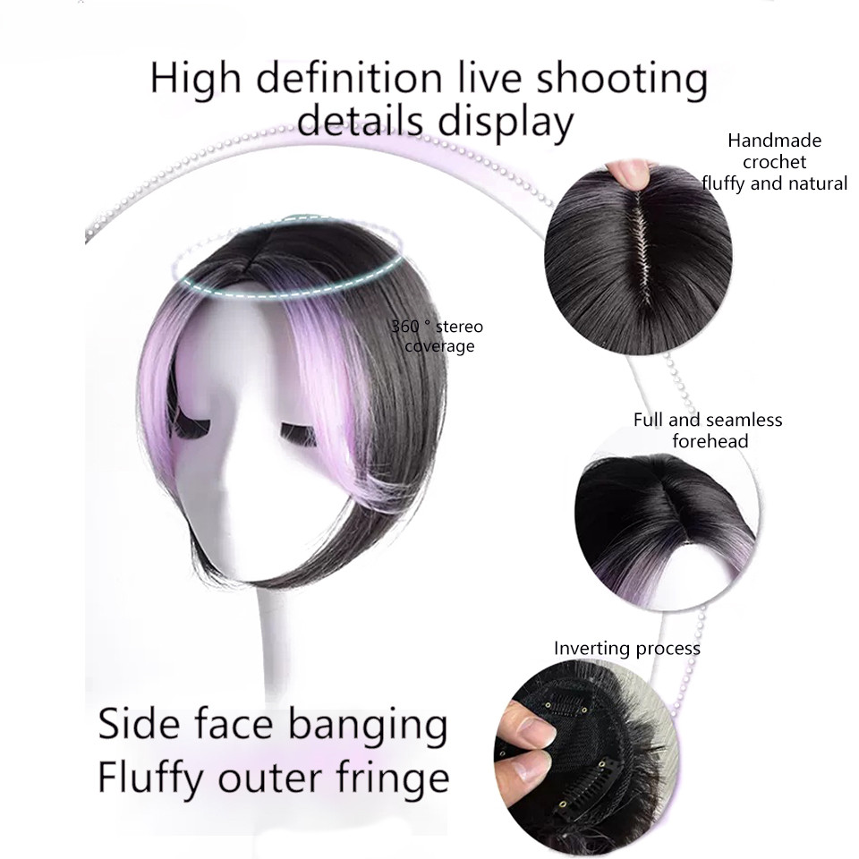 Mid cut bangs wig, hair extension and replacement block, highlight dyed ...