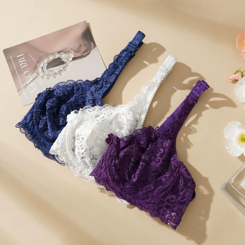 Women's Soft Lace Sexy Hollow Bra Non-padded Underwire Adjustment ...