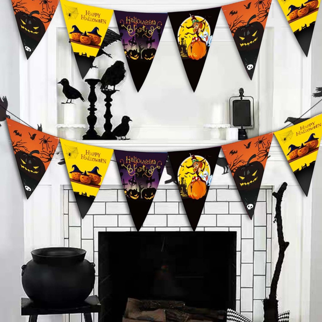 Halloween Coated Paper Pumpkin Bat Pattern Hanging Pennants Haunted ...