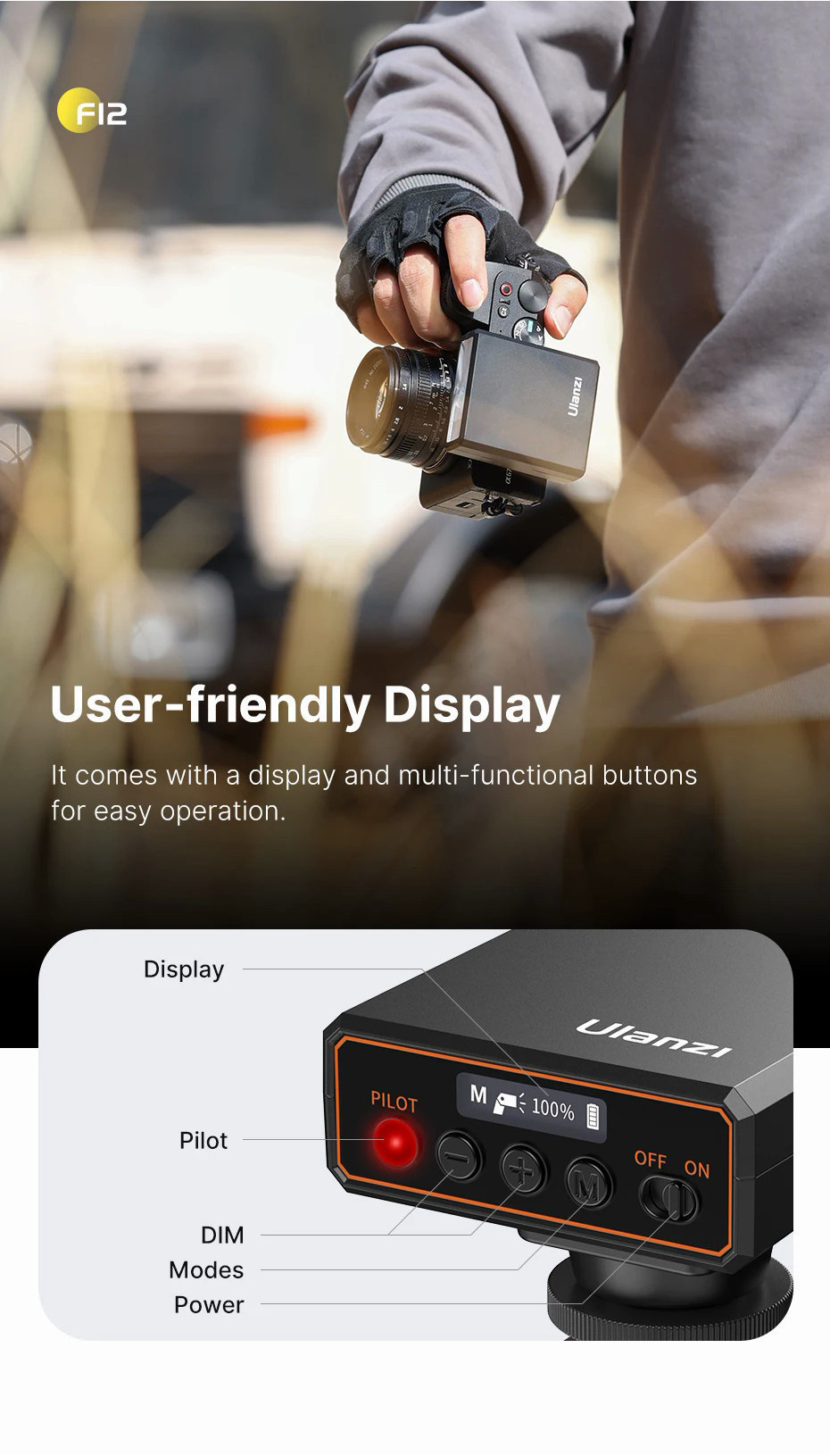 Ulanzi F12 Mini Camera Flash Speedlite 5600K GN12 Standard Hot Shoe ...