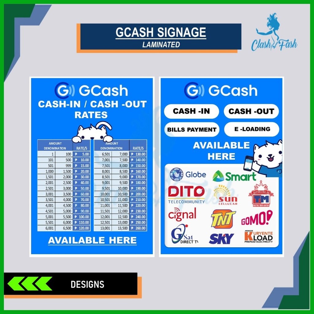 GCASH CASH-IN CASH-OUT RATES LAMINATED SIGNAGE A4 (8"X11") | Shopee ...