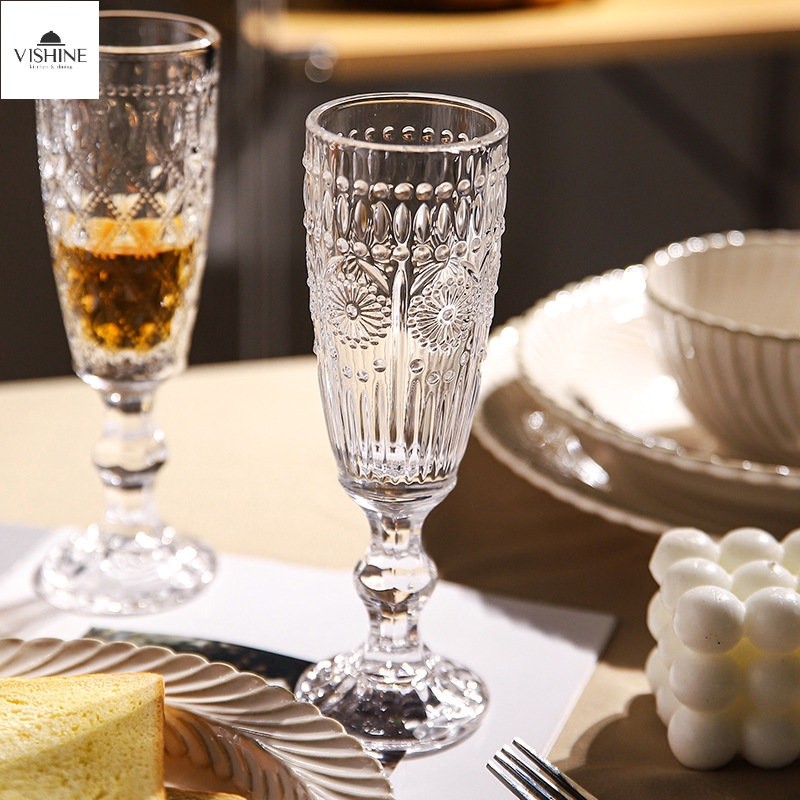 VISHINE 1pc Embossed Crystal Goblet Champagne Glassware Sun flower ...
