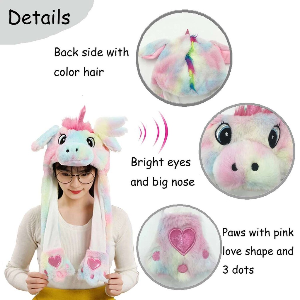 Animal Unicorn Ear Hat Plush B Ears Moving Jumping Toys Dress Up F ...
