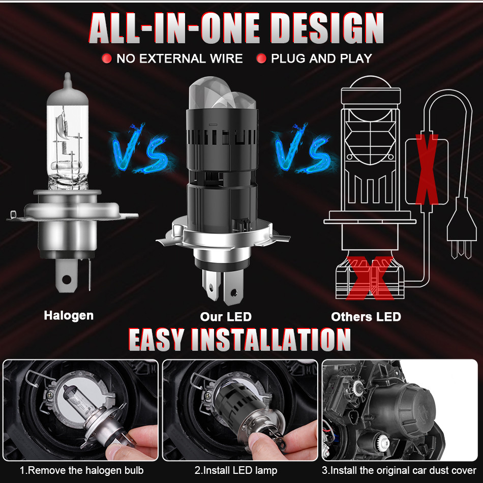 HLXG 300W Bi LED H4 Projector Wireless 30000LM High Low Beam Car Bulbs ...