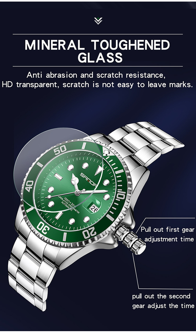 SANDA Successful Men's Sparkling Charm Automatic Mechanical Watch Business Boss Reflects ...