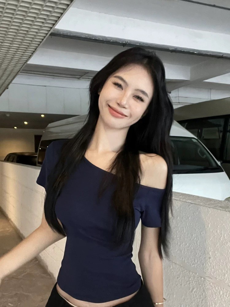 2025Summer New BUY 1 TAKE 2 Double Lining Half-Off Shoulder Basic Solid ...