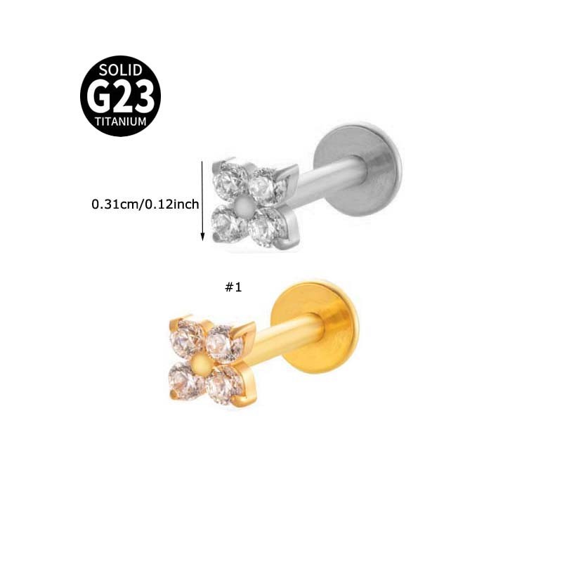 1 Piece Flower Crown Cross Sahpe G23 Titanium with Zirconia Hypoallergenic Fresh Cartilage ...