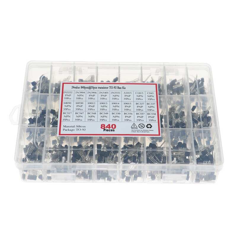 840pcs/Box 24Values TO-92 Transistor Assortment Kit BC327 BC337 BC547 2N2222 3904 3906 C945 S80 ...