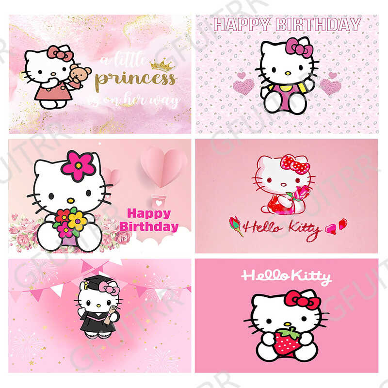Sanrio Hello Kitty Birthday Backdrop Children Party Banner Baby Shower ...