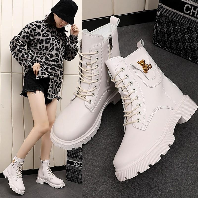 Size 35-40 Women's Fashion Martin Boots Leather Mid Heeled Boots ...