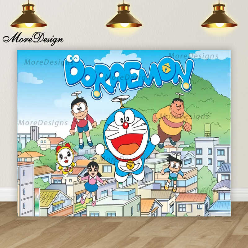 Birthday Doraemon Banner Kids Photo Backdrop Baby Shower Party ...