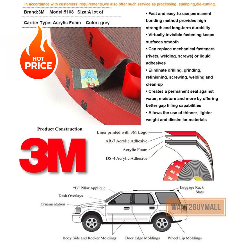 Original 3m Double Sided Tape WaterProof Super Strong Strenght Exterior ...