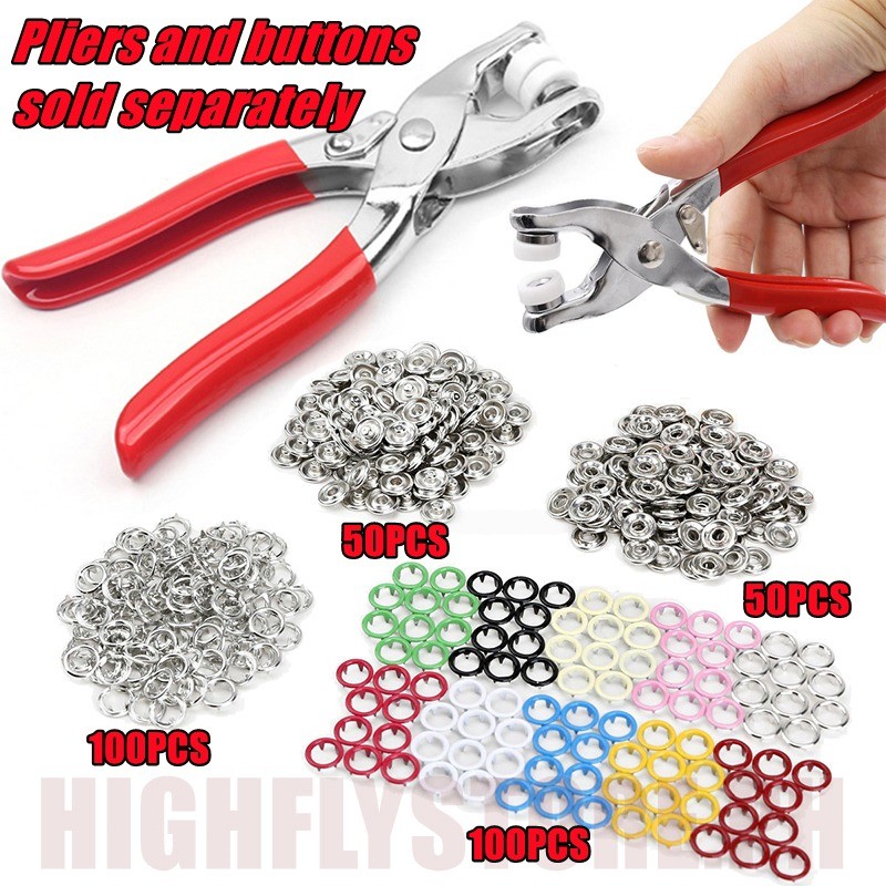 50 SET Buttons Metal Snap Button Kit Snap on Buttons and Snap Pliers ...