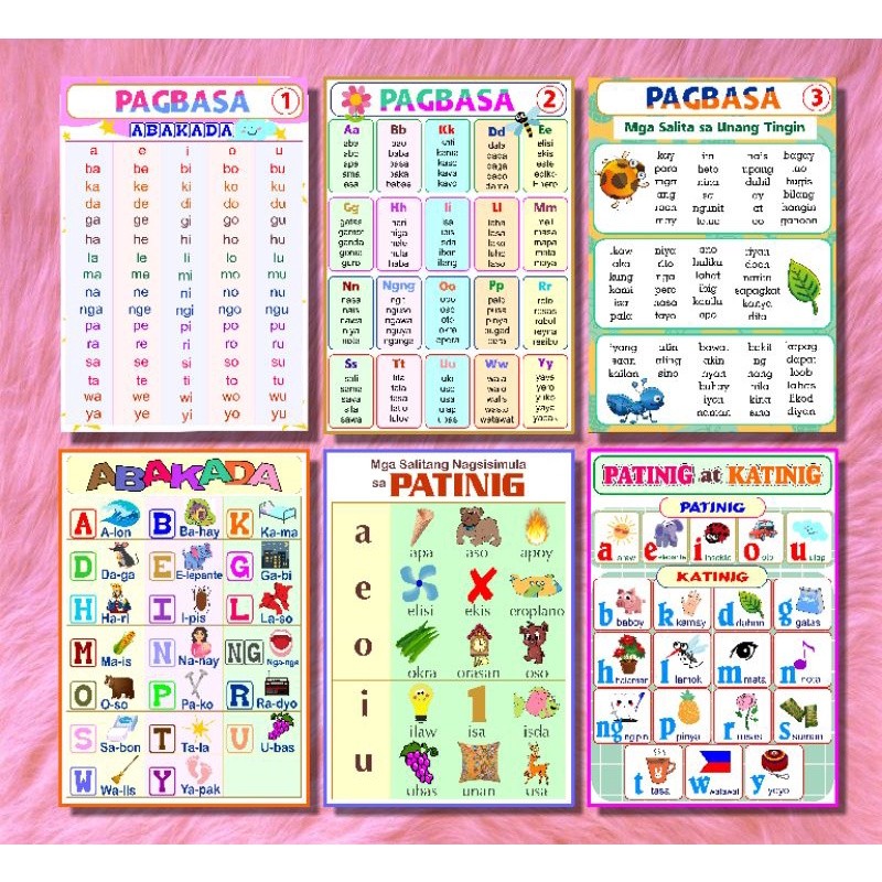 Laminated A4 size Pagbasa Chart, katinig, patinig, abakada, panimulang pagbasa | Shopee Philippines