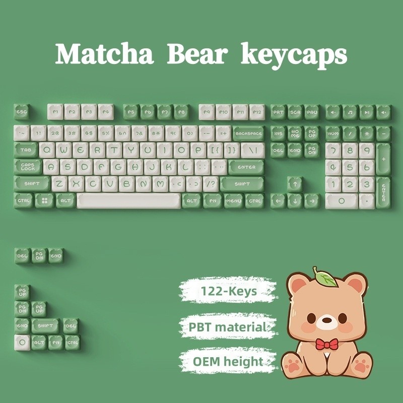 Akko 122-keys Matcha Bear Keycaps PBT material OEM height Detachable ...