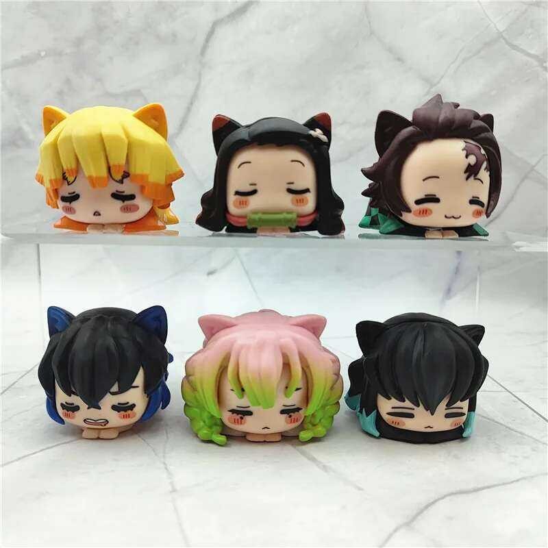 Anime 6PCS/Set Demon Slayer Figure Nezuko Tanjirou Zenitsu Inosuke Mini ...