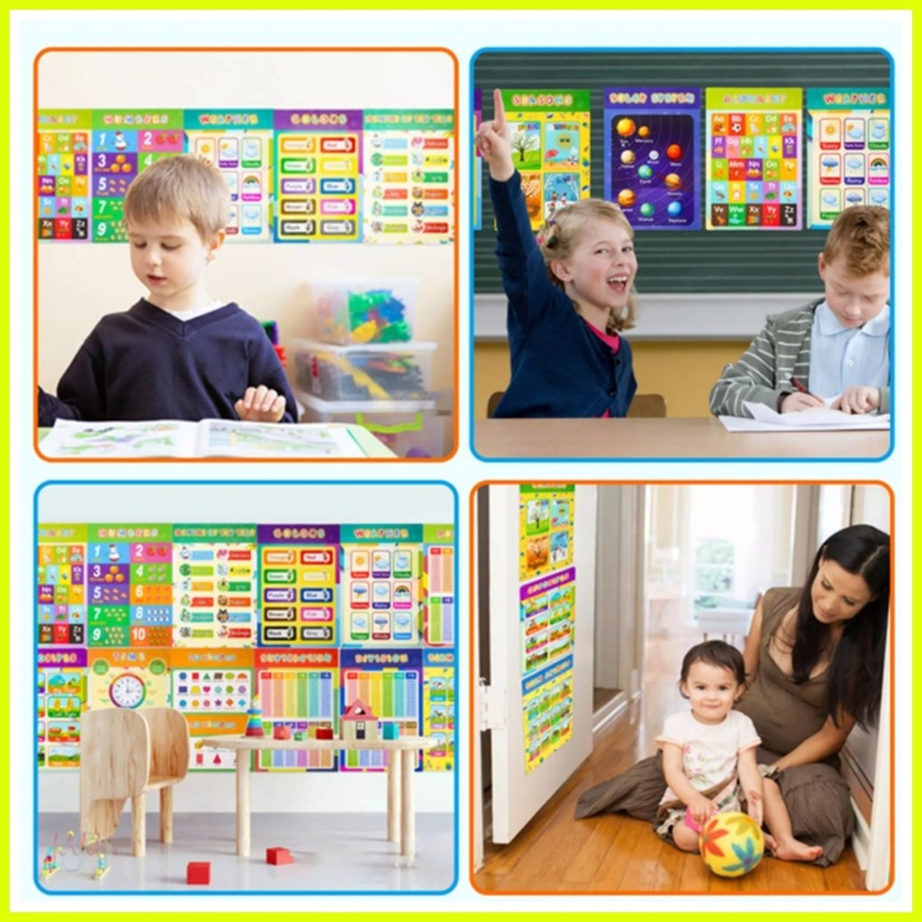 10 Pcs ABCD Chart For Kid Educational Set Wall Colors Numbers Alphabet ...