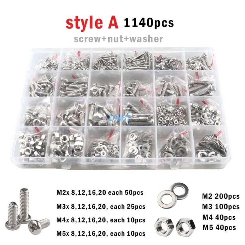 02 2 400/2100Pcs M1.6 M2 M2.5 M3 M4 M5 Cross Phillips Pan Round Head Screw 304 Stainless Steel ...