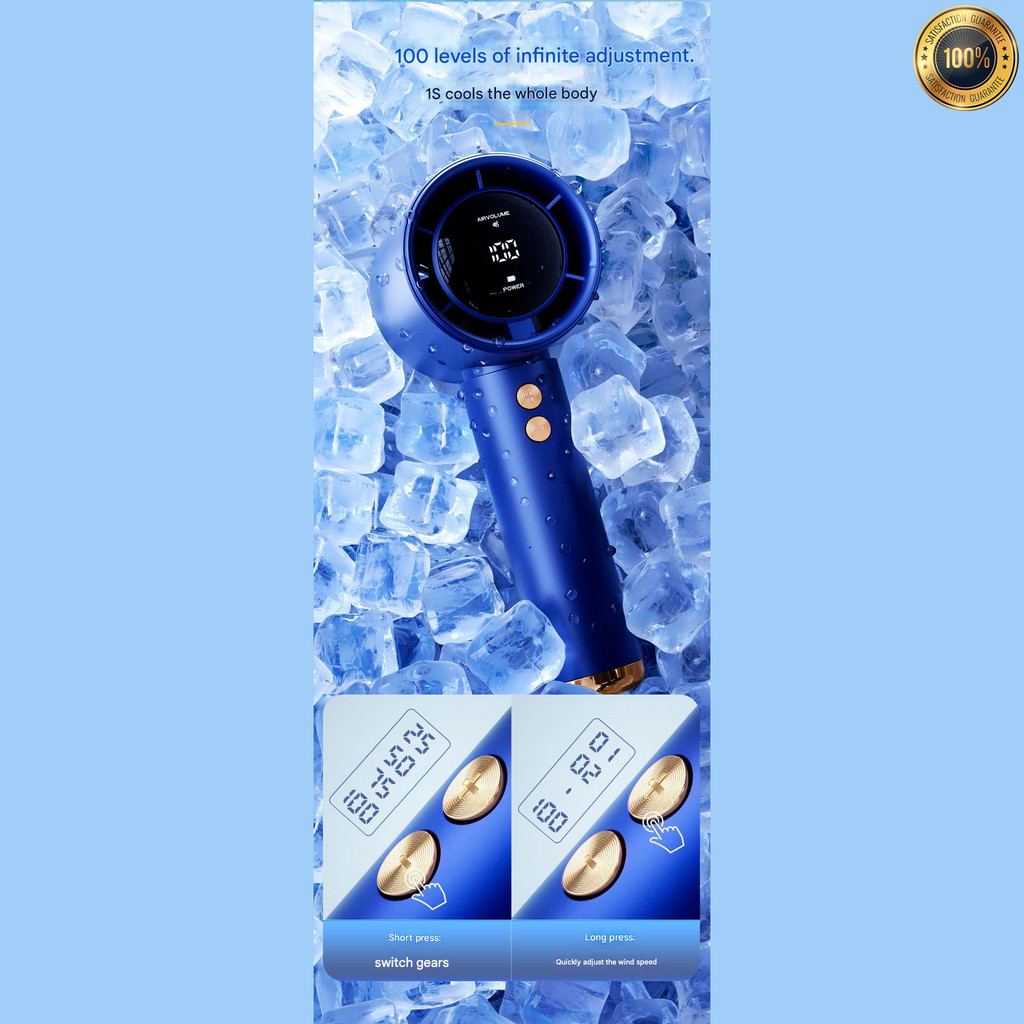 Portable Mini Handheld Fan 100 Level Adjustment Speed LED Digital ...