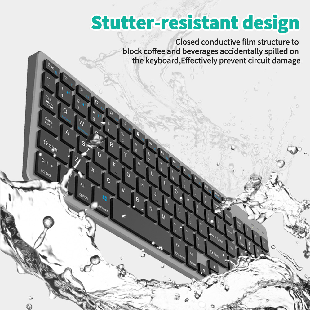 GOOJODOQ Wireless Bluetooth Keyboard Mouse Set 102 Keys 3 Bluetooth and ...