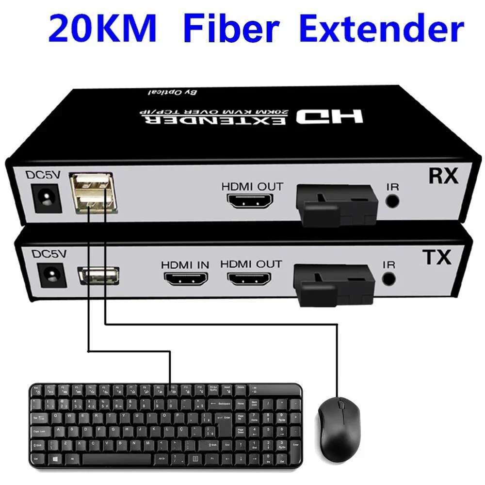 20Km HDMI Fiber Optic USB KVM Extender Video Transmitter Receiver HDMI ...