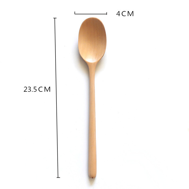 Wooden long handled spoon household mixing spoon extended natural ...