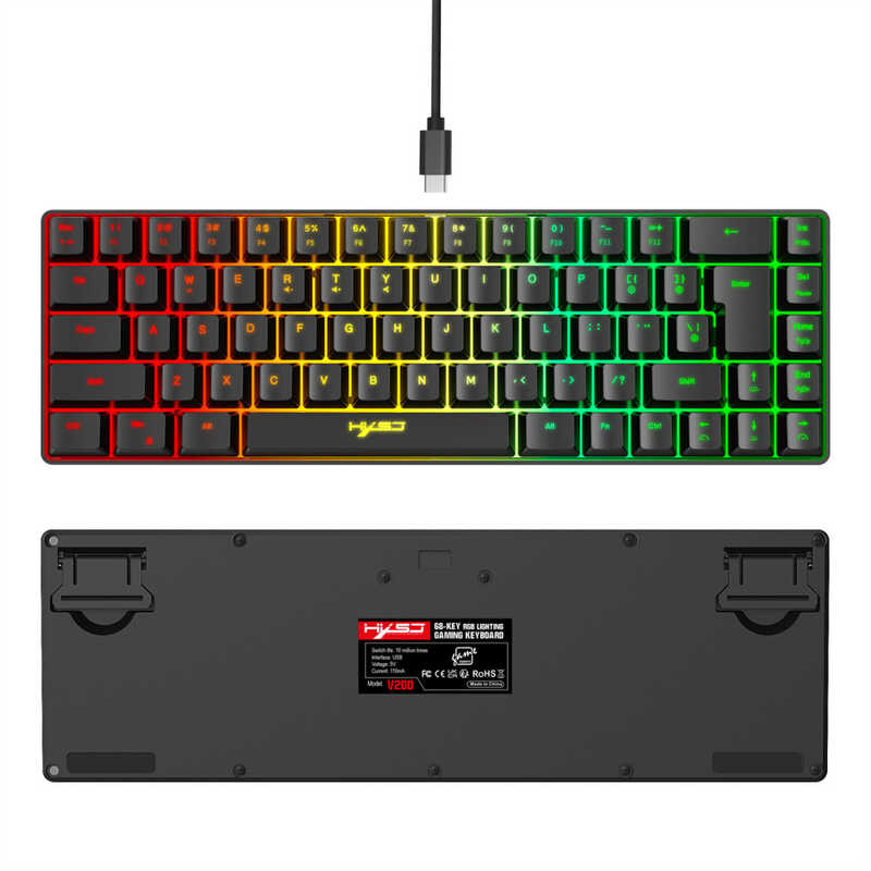 ஐ V200 Portable Wired Gaming RGB Colorful Backlit 68 Keys Silence ...