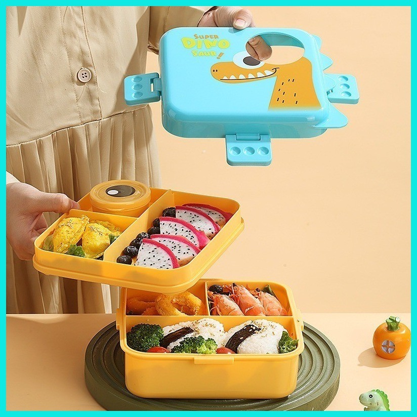 Vivid 2 Layer Cartoon Lunch Box For kids Bento Box With Spoon Lunch Box ...