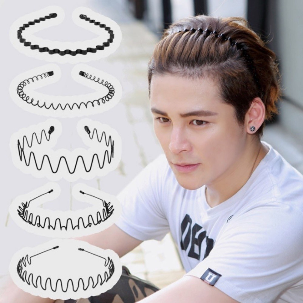 Summer Wavy Black Headband Men Simple Invisible No Slip Hair Band ...