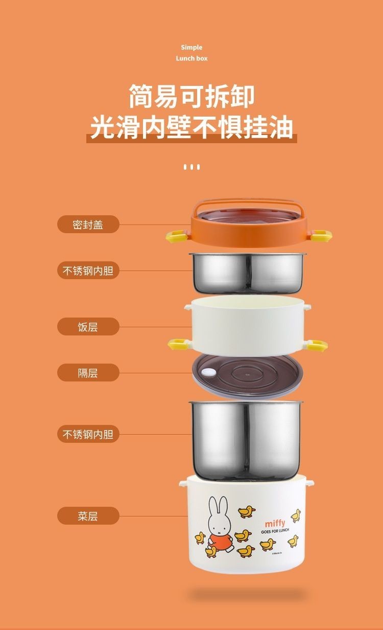 Lunch Box Miffy Round Double-walled Insulated Lunch Box 304 Stainless Steel Bento Box 午餐盒 飯盒 保溫 ...