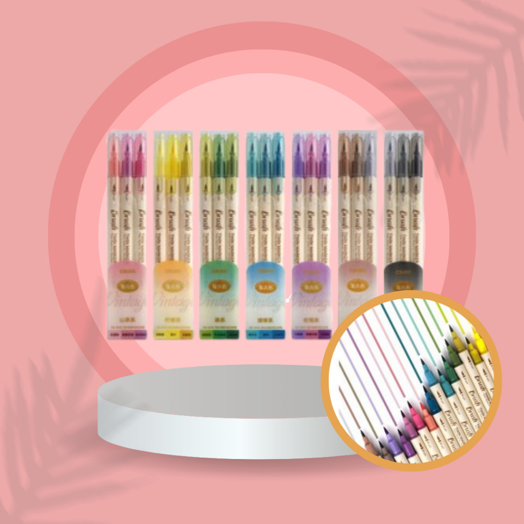 in stock Double Side Vintage Color Brush pen set Water based ink Twin ...