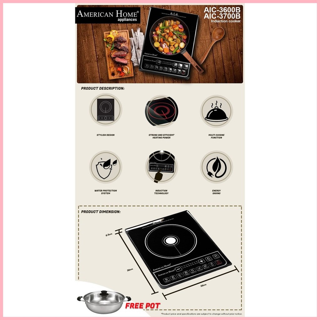 American Home AIC-3600B/3700B Induction Cooker With Free Pot | Shopee ...