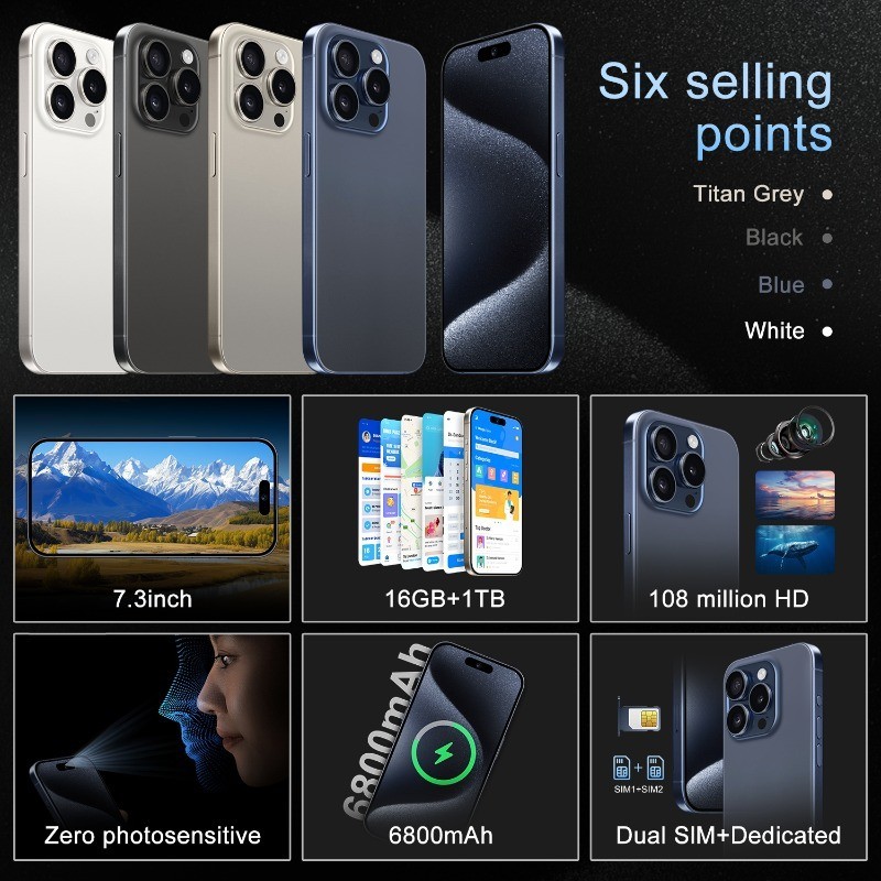 I15 PRO MAX Android Smartphone 1TB+16GB with Dynamic Island Side ...