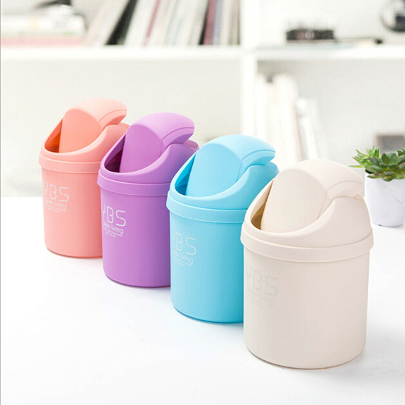 Mini Desktop Bin Small Trash Can Tube With Cover Bedroom Trash Garbage Clean Workspace Kitchen ...