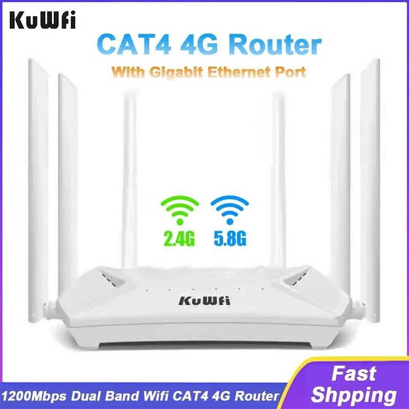 Kuwfi Cat4 LTE Router 1200Mbps 2.4Ghz 5Ghz Dual Band Wireless Wifi 6Pcs ...