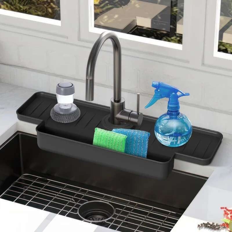 Silicone Upgraded Sink Faucet Splash Guard Draining Rack Sponge Holder ...