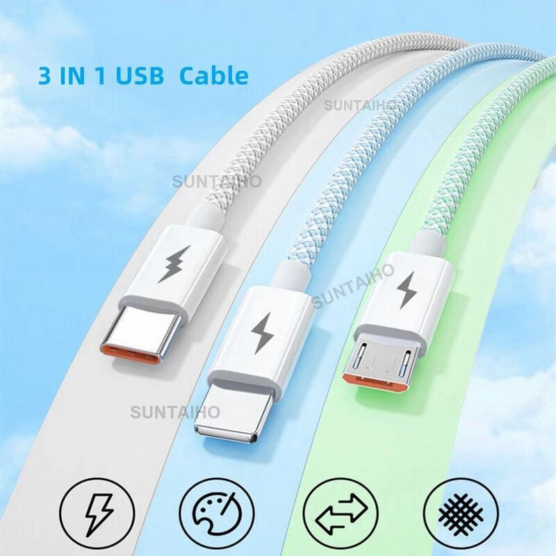 Suntaiho 3 in1 USB Cable 20W Fast Charging Wire for Android USB To ...