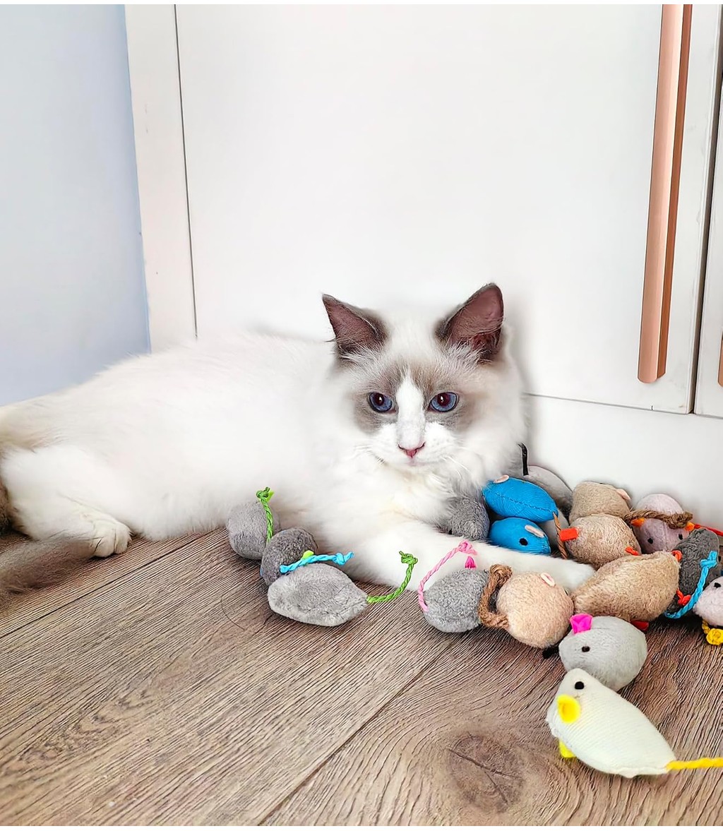 12pcs Rattle Cat Mouse Toys Also Prefilled Catnip Faux Fur Cat Mice ...