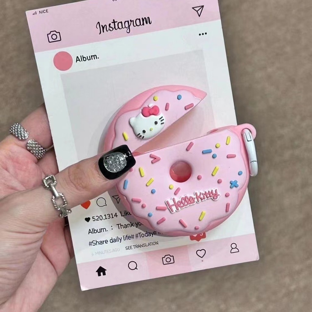 Girly Pink Donuts kt Cat Cat Silicone Earphone Case for Airpods 1 2 3 4 ...