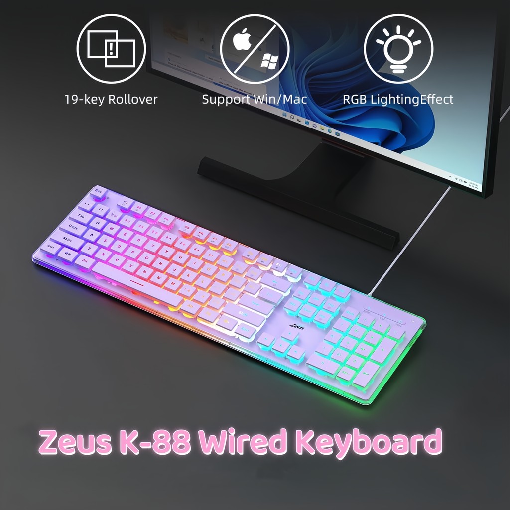 Zeus Slim Quiet Silent Keyboard Purple 104 Keys RGB Keyboard With Media ...